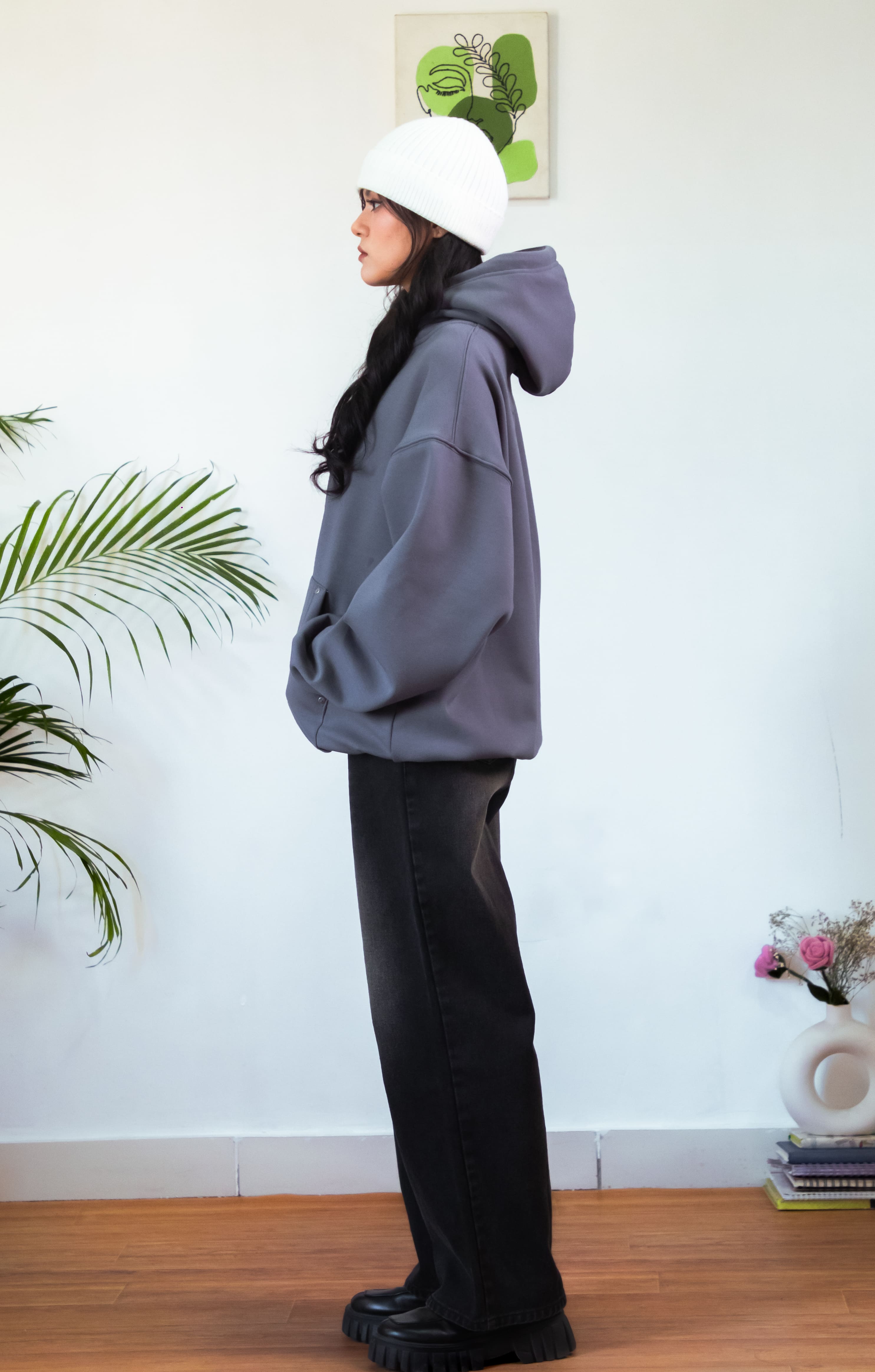 Mode23 Embroidered Charcoal Hoodie